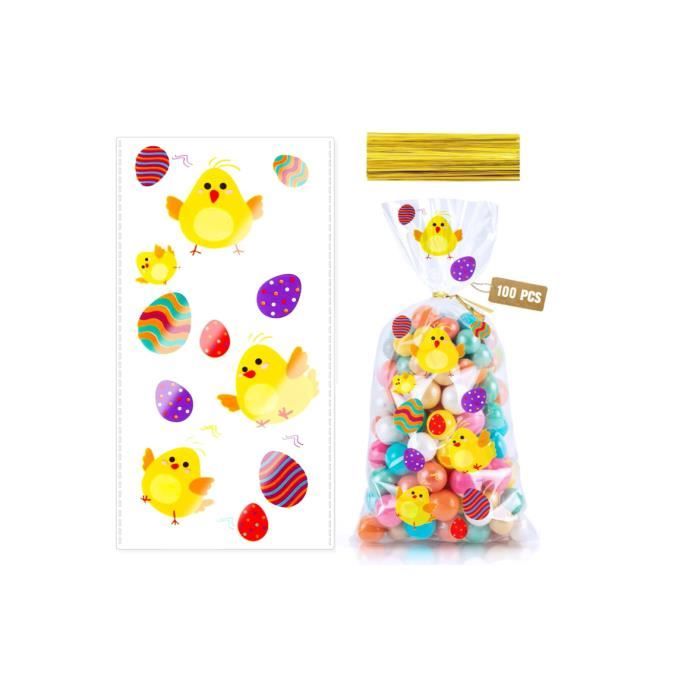 100 Pièces Plastique Transparent Sachet Bonbon Paques, 4 Modèles Sachet ...
