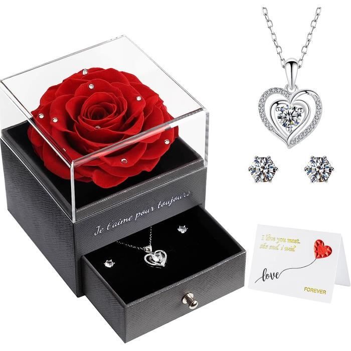 Je T'Aime Cadeau Fete Des Meres Rose Éternelle Cadeau, Rose Éternelle Avec Collier Boucles D ...