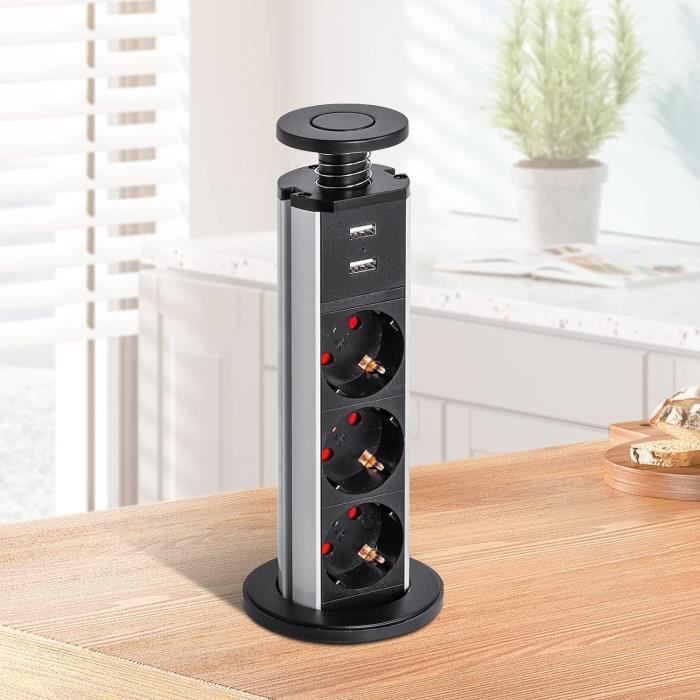 Multiprise De Table Escamotable 3 Prises Avec 2 Ports Usb, Multiprise ...