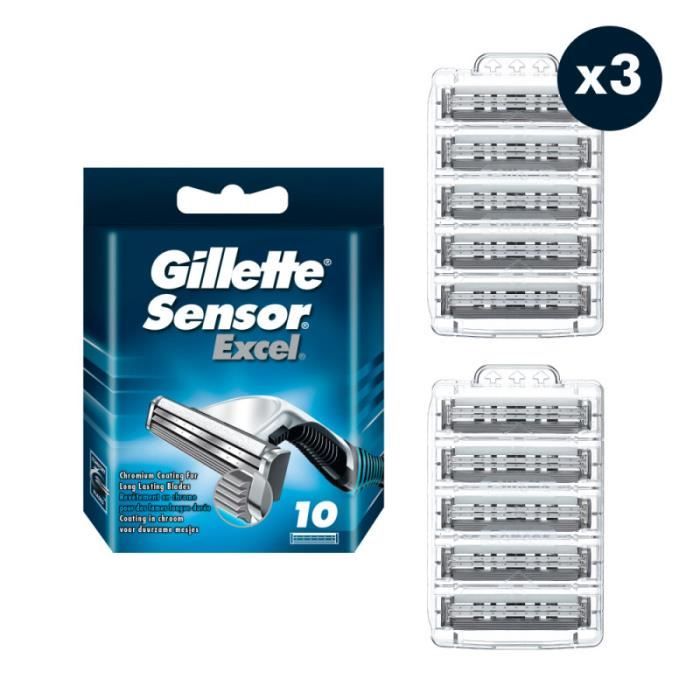 Lames de rasoir - Gillette - Sensor Excel - 3x10 - Pour homme - Rasage ...