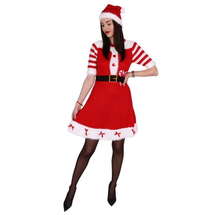 Costume de Père Noël pour femme - Robe rouge et blanche avec bonnet de ...