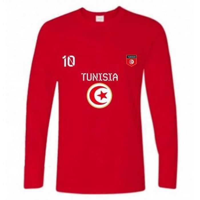 T-shirt manches longues enfant - Foot Tunisie - Rouge - 100% Coton ...