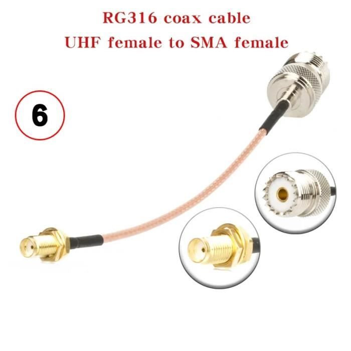 Câble coaxial RG316 UHF PL259 SO239 vers SMA mâle femelle,connecteur ...