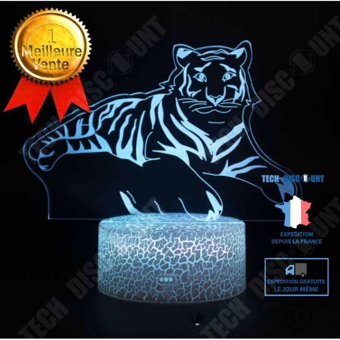 TD® 3D Optique LED Veilleuse 3D LED Night Lights Tiger avec 7 couleurs ...