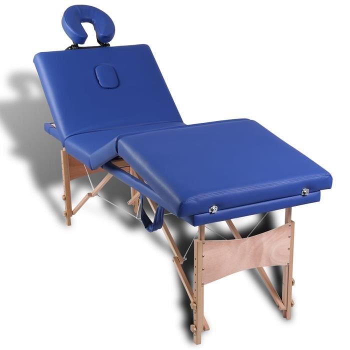 SWT Table pliable de massage Bleu 4 zones avec cadre en bois ...