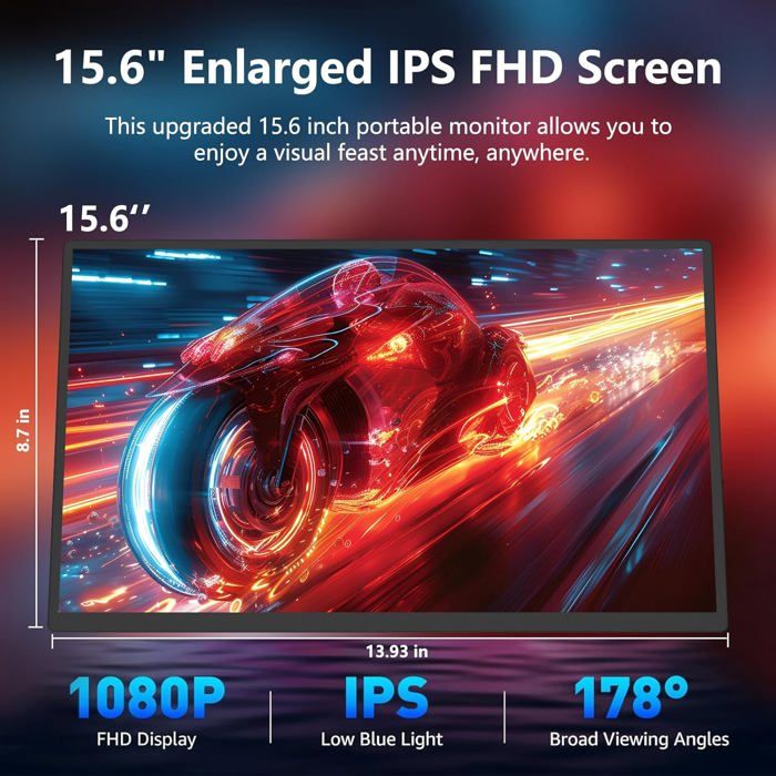 Portable Monitor+Sleeve 15,6 Zoll,1080P,Tragbarer Laptop Game Office ...