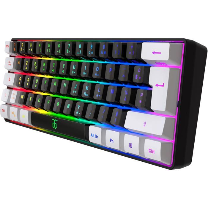 Clavier gaming compact - JOZSI - Azerty 60%, blanc/noir, filaire, RGB ...