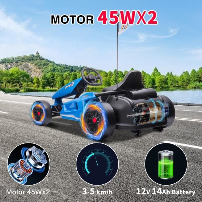Karting électrique pour enfants - ORYXEARTH - Bleu - Batterie 12V ...