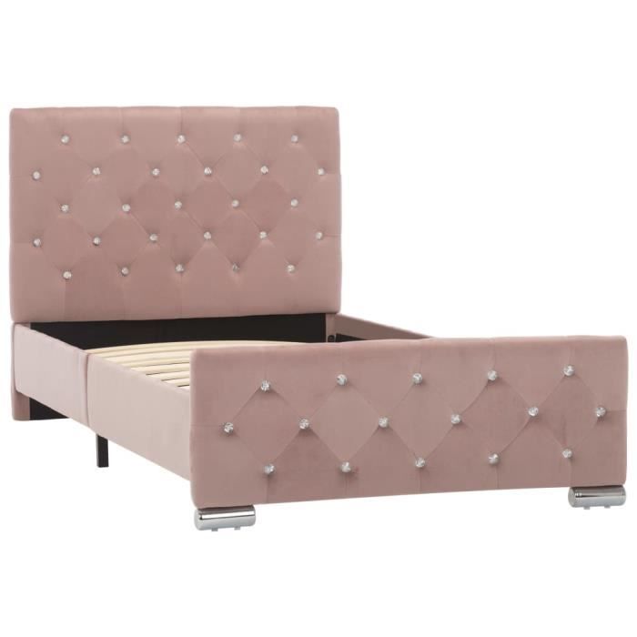 Cadre de lit - BEL - Rose - Tissu velours - 90 x 200 cm - 1 place ...