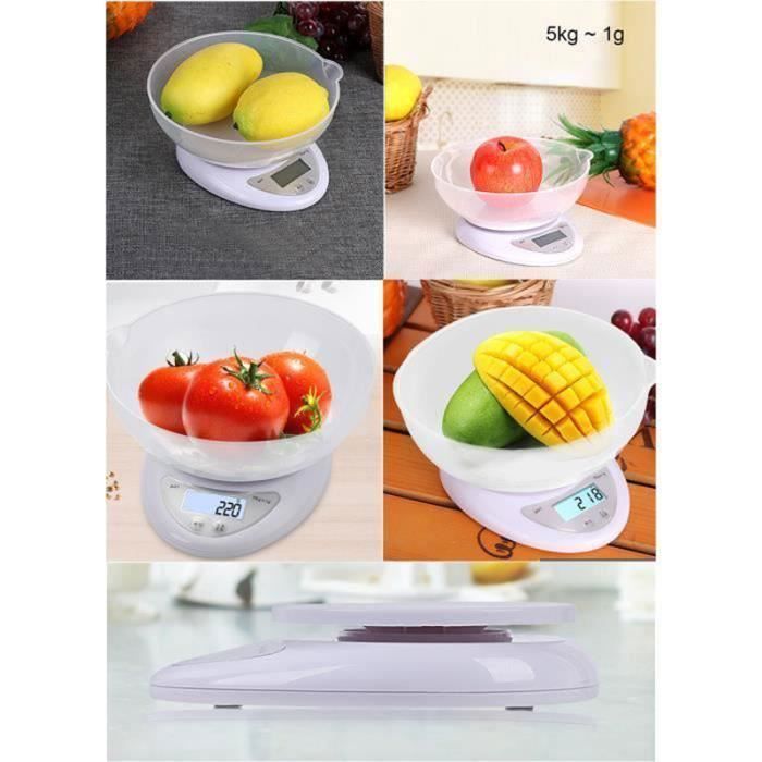 Balance de cuisine avec bol 5kg LCD numérique Balance culinaire ...