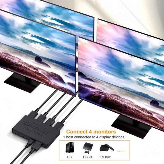 Splitter HDMI 1x4 4K mini noir Répartiteur HDMI 1 entrée 4 sorties ...