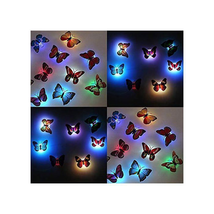 Papillon mur lumière autocollants, Papillon 3D Nuit d'éclairage, Wall ...