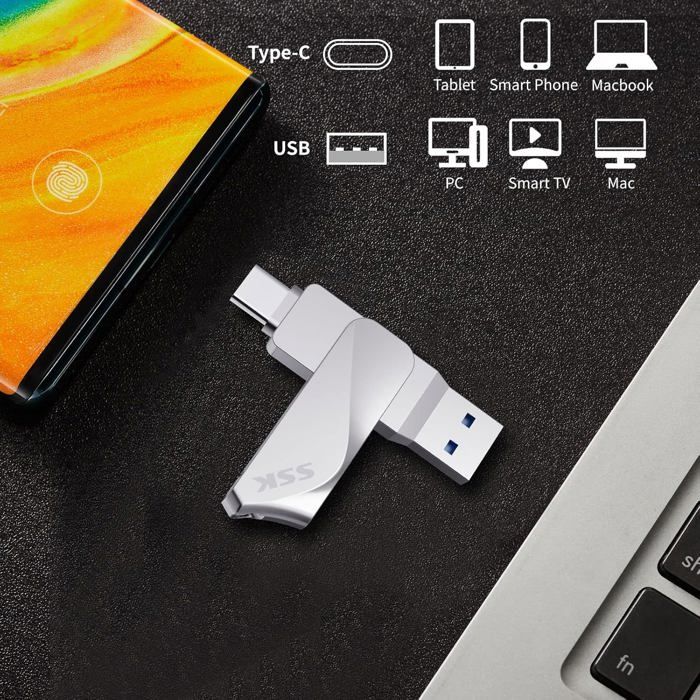 Cle USB 64Go Clé USB3.2 Haute Vitesse Clef USB2 en 1 Métal Flash Drive ...
