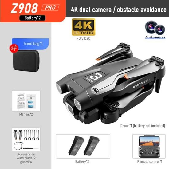 Double 4K 2B Noir-Drone professionnel Z908 Pro, caméra HD 4K ...