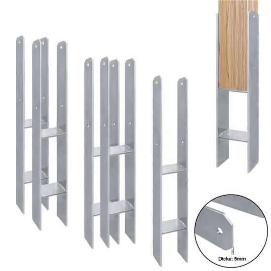 Lot de 6 supports de poteau en H galvanisé - AUFUN - 91x600mm - Gris ...