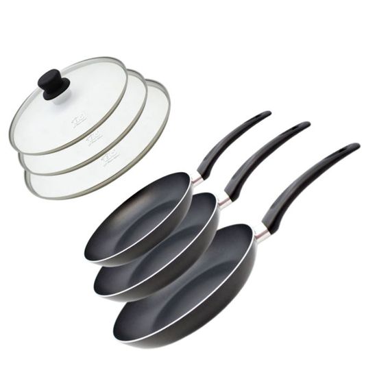 Lot de 3 poêles de cuisson avec revêtement et leur couvercle 20, 24 et 28 cm Elo - Cdiscount Maison