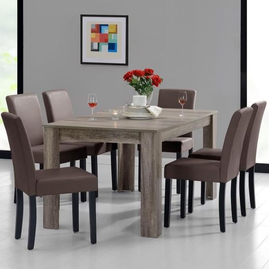 En.casa table et jeu de chaises 'Oslo' (antique - 160x90) 6 chaises ...