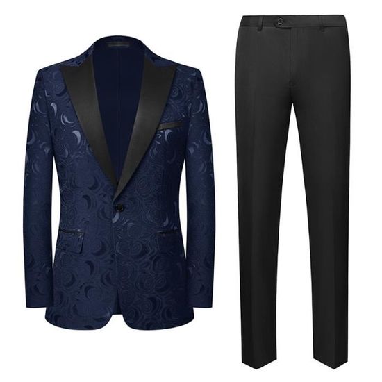 Costume Homme Slim 2 Pièces Business Mariage Cérémonie Imprimé Bleu ...
