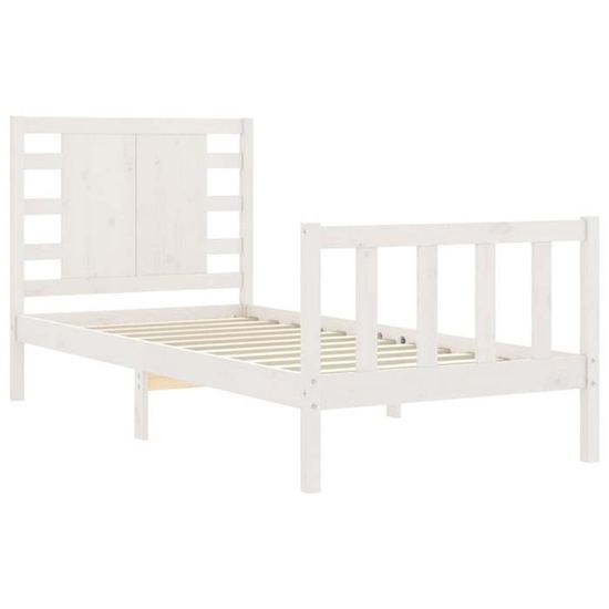 Cadre de lit - PWSHYMI - H858 - Bois massif - Blanc - 1 place ...