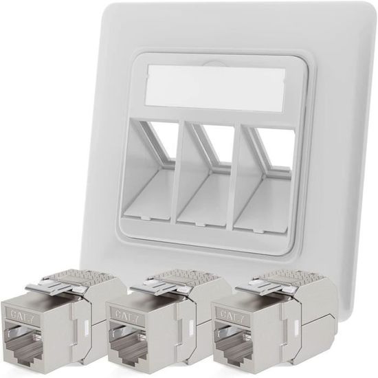Kit : Prise Réseau 3 Ports Ral9003 Blanc Signal + 3 X Cat.7 Keystone ...