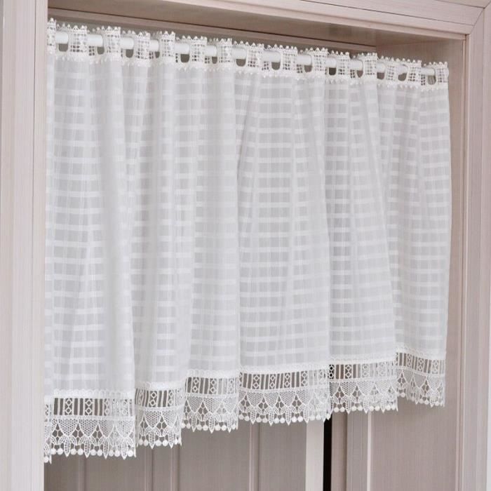 Demi-rideau classique blanc, maille carrée café, petit rideau court ...