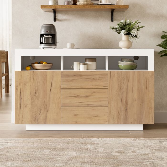Buffet bas moderne 140x40x85 cm, 3 tiroirs 2 portes, rangement salon ...