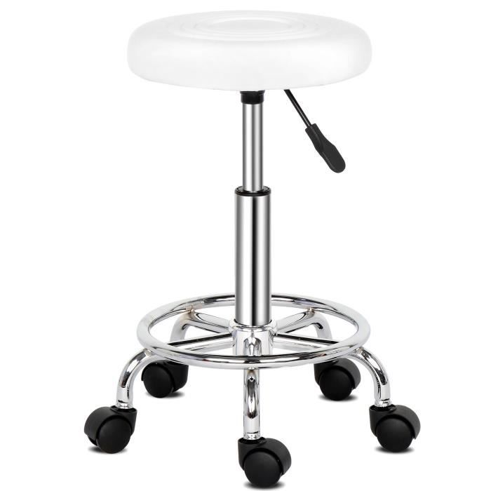 VQU Imiee Tabouret Rond avec Rotation des Lignes Tabouret de Bar Blanc ...