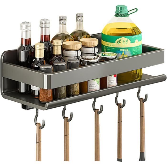 Étagère Cuisine Mur Collage Spice Rack Crochet Rail Cuisine Sans Forage ...