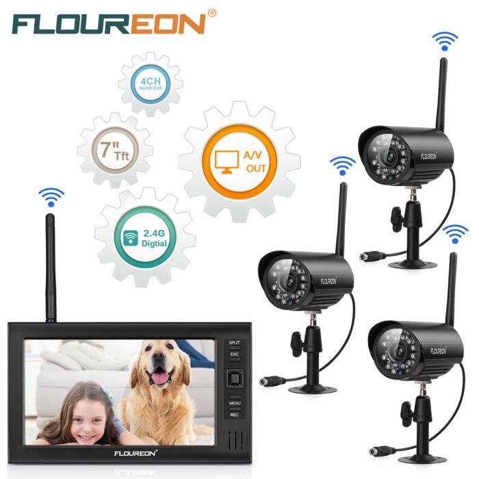 FLOUREON 88043 Kit de Surveillance 1 X 7" LCD Moniteur + 3 X Caméra ...