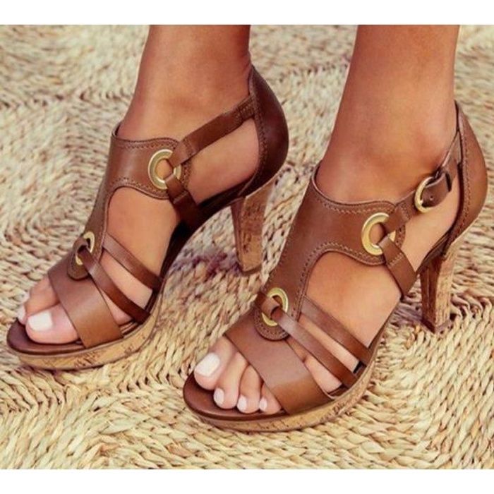 Sandales Femme Chaussures de été Sandales à Talons Casual Peep-Toe ...