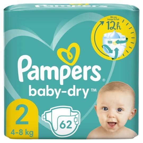 Lot de 2 couches bébé Pampers Baby-Dry Taille 2 4kg-8kg - paquet de 62 ...