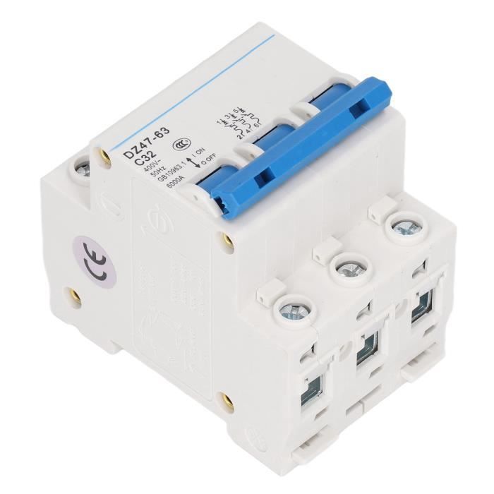 Qiilu Disjoncteur miniature Disjoncteur 3P Montage sur rail DIN Disjoncteurs 400V 32A Capacité ...