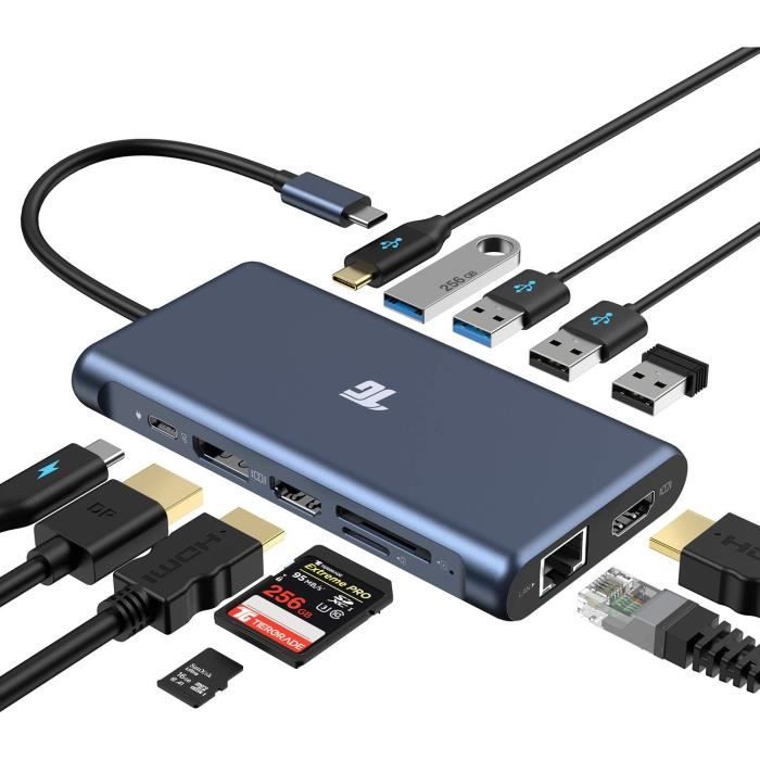 Hub Usb C, Adaptateur Usb C, Adaptateur Triple Écran 12 En 1 Avec ...