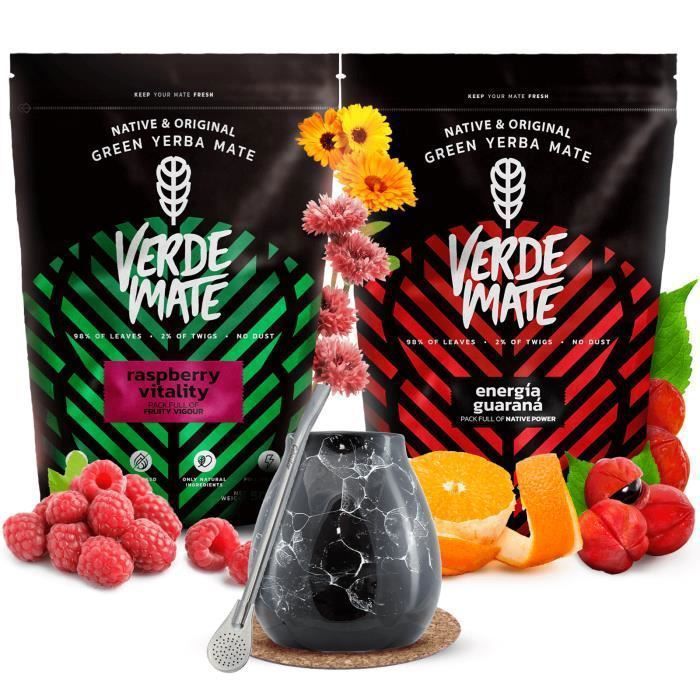 Yerba Mate 1kg Kit Mate The Verde Mate Framboise Guarana Non Fumé 2 x ...