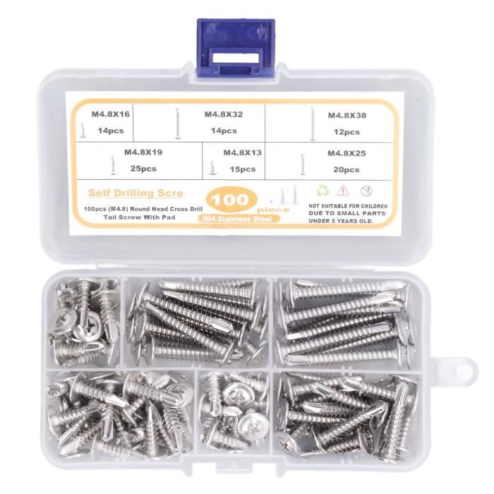 Zerone vis cruciforme à tête ronde 100 pièces rondelle ronde tête croix auto-perceuse ensemble ...