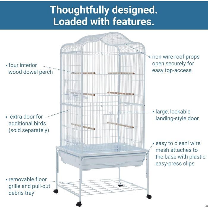 VOLIERE - CAGE OISEAU -TOYS S- 64×54×138 cm- BLANC- en Métal- avec ...