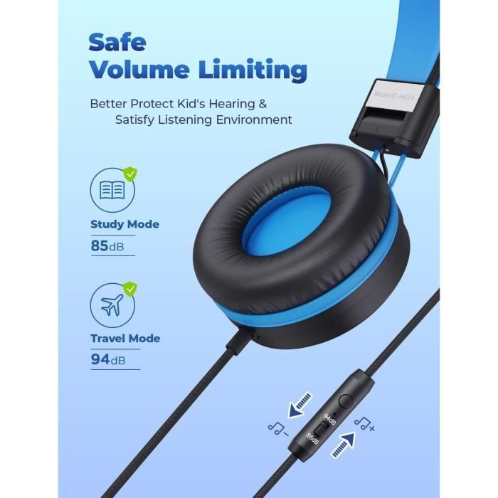 Casque Audio Enfant, Ecouteurs Enfants Filaire, Bandeau Réglable avec ...