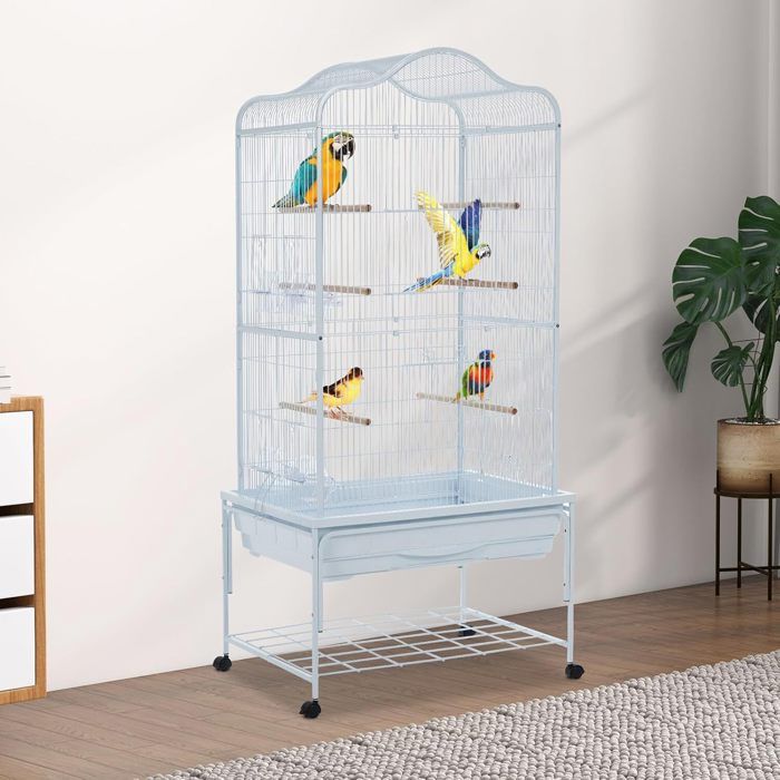 VOLIERE - CAGE OISEAU -TOYS S- 64×54×138 cm- BLANC- en Métal- avec ...