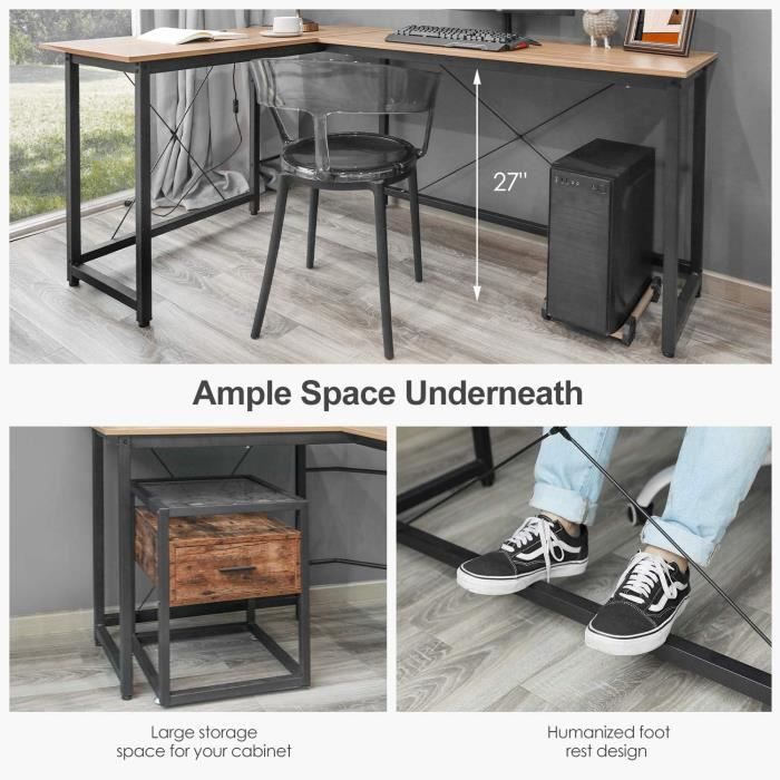 Clevich Bureau en Forme de L, Bureau d'angle en L, 167 cm Bureau Angle ...