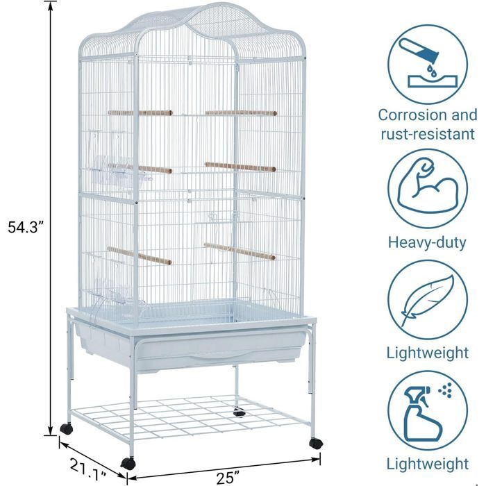 VOLIERE - CAGE OISEAU -TOYS S- 64×54×138 cm- BLANC- en Métal- avec ...