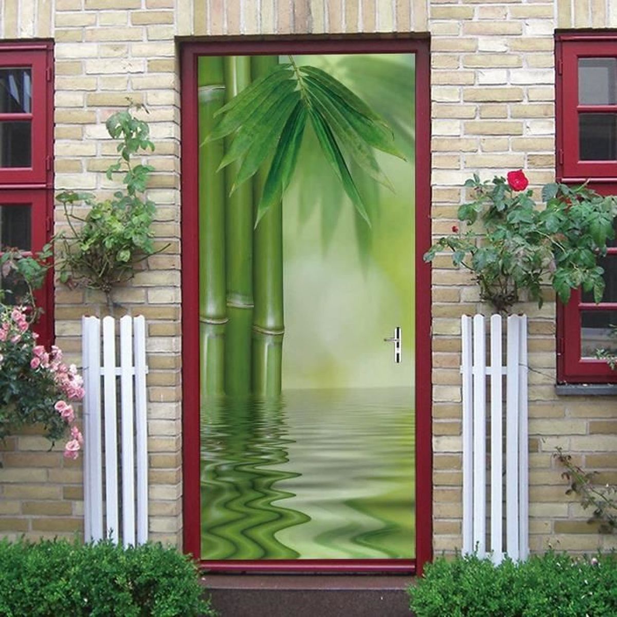 Sticker Porte Autocollant Poster De Porte 3D Eau De Bambou Vert Zen ...