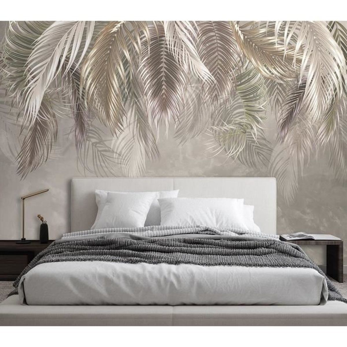 Papier Peint - Entoilage 130g/m2 - Motif3D - Feuillage Tropical - 368x254 cm - Or - Décoration ...