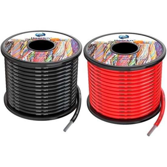 5.3mm² 10awg fils électrique en silicone 2x8 mètres cable fil de cuivre étamé multibrins ...