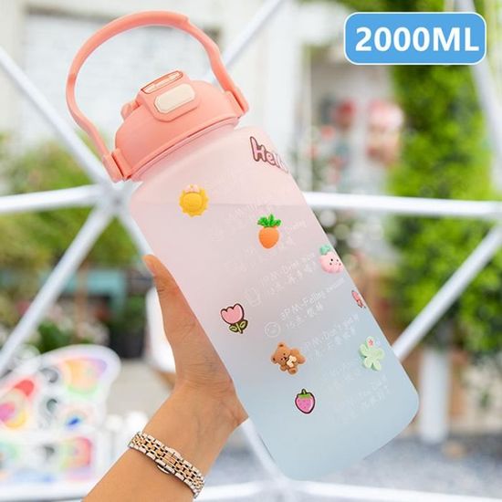 2 Liter Water Bottle With Straw Female Girls Large Portable Travel Bottles Sports Fitness Cup ...
