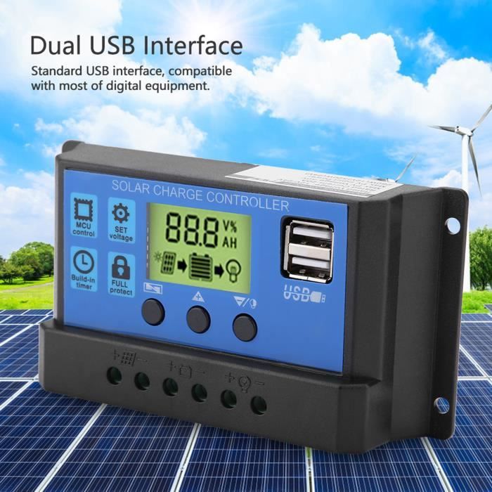 RAI PWM 12V 24V Dual USB Solar Panel Charger Controller LCD display 10 / 20 / 30A HJ011 ...