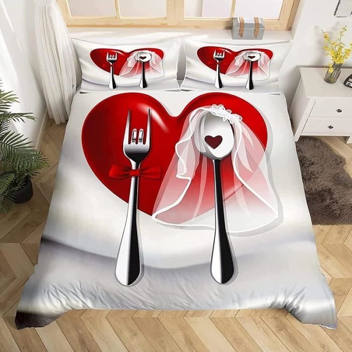 Housse De Couette 160X200 Coeur Rouge, Thème Romantique Parure De Lit 1 ...
