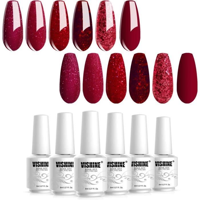 Lot d 6 Couleurs Rouge pailleté Semi-Permanent Soak Off UV LED Vernis à ...