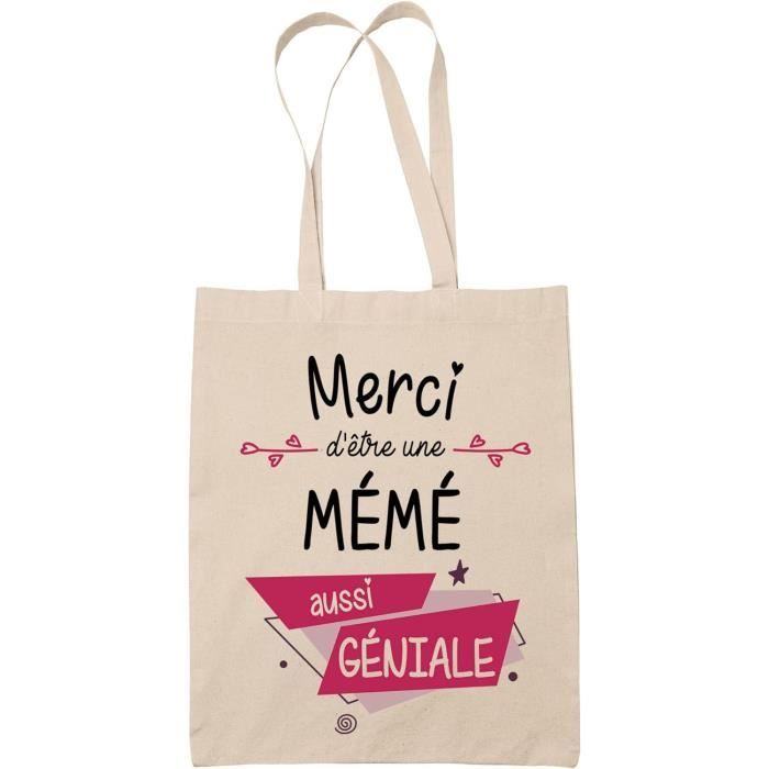 Tote Bag Merci Mémé Géniale | Idée Cadeau Anniversaire Noël Fête Des Grand-Mères Mamie Sac Cabas ...