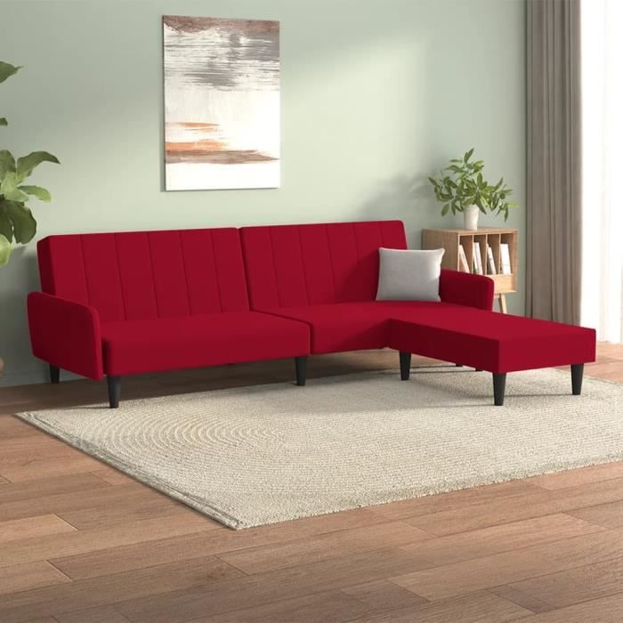 Canapé-lit 2 places avec tabouret Bordeaux Velours - DIO7380739161733 ...