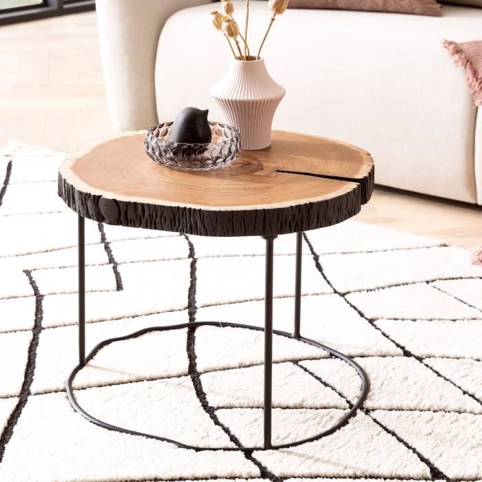 FineBuy Table Basse Ronde Bois Massif Métal 45x45x40 cm Table Salon ...